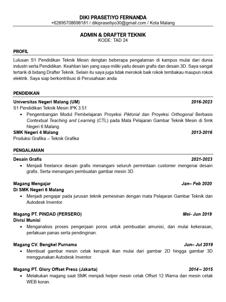 CV - Diki Prasetiyo Fernanda - 011039 | PDF | Seni