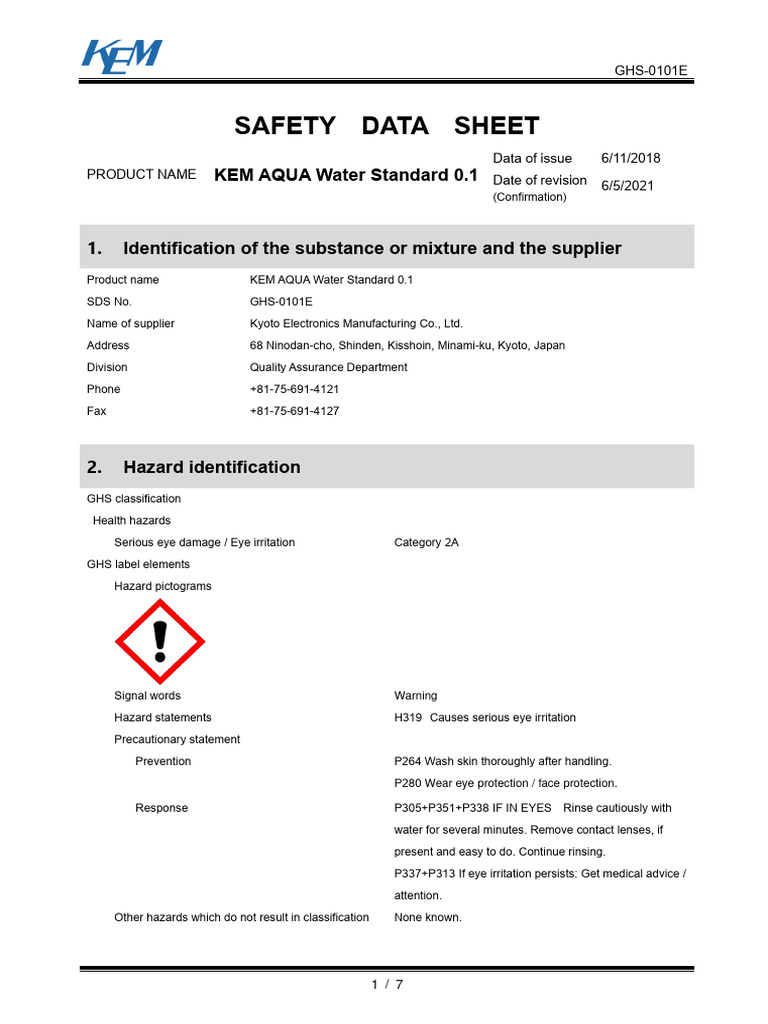 SDS Ghs-0101e | PDF | Toxicity | Dangerous Goods