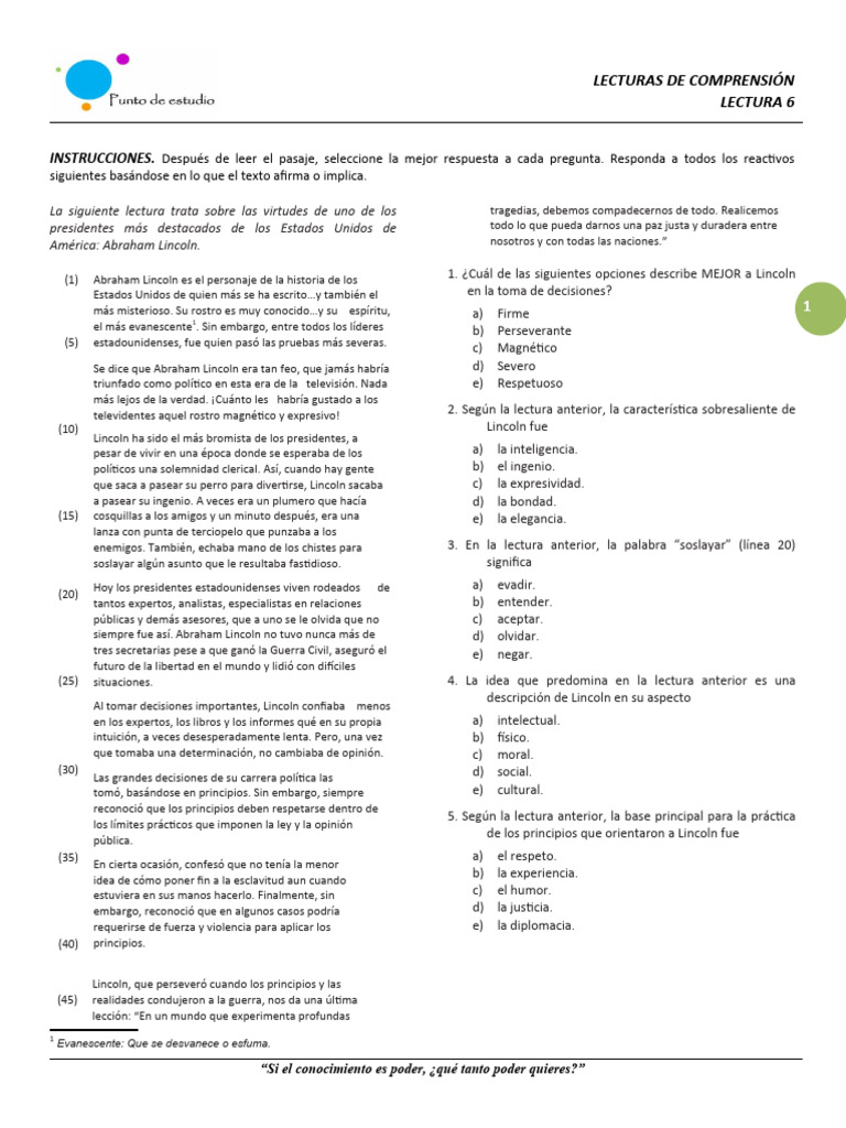 Virtudes de Abraham Lincoln | PDF | Abraham Lincoln