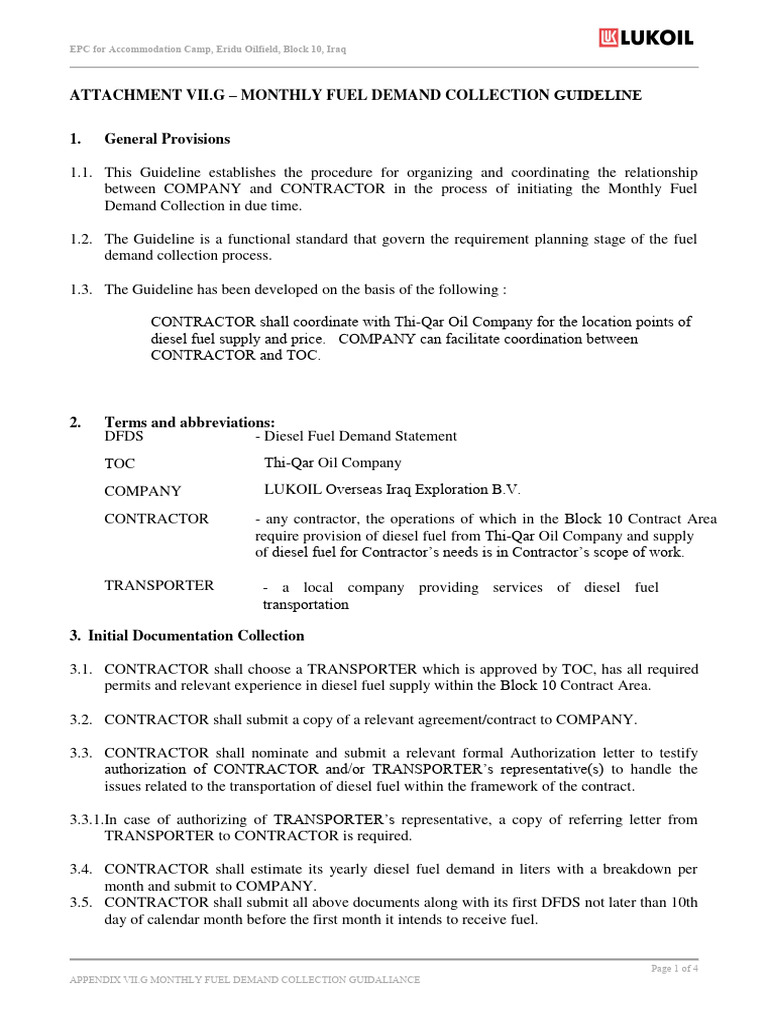 Attachment Vii.g - Monthly Fuel Demand Collection Guideline | PDF | Fuels
