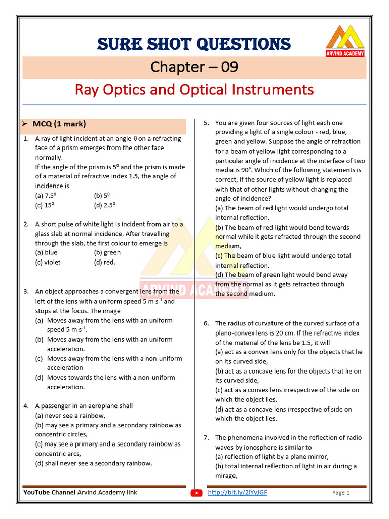 Question Chap 9-Ray Optics - Optical Instruments | PDF | Optics ...