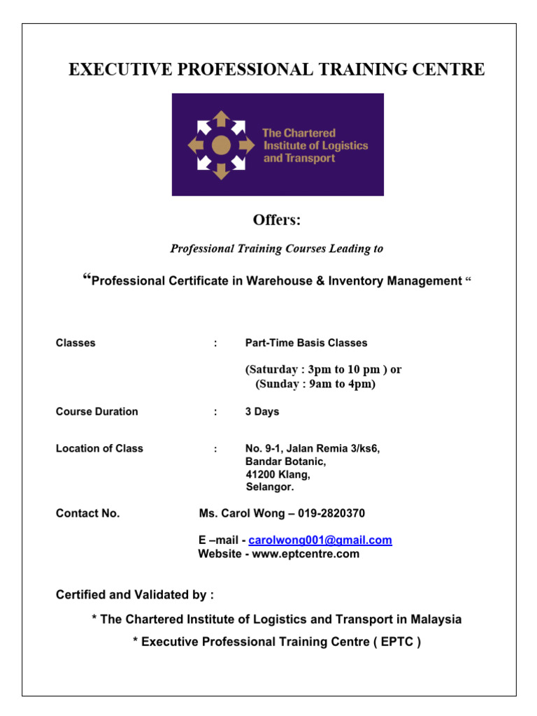 Prof. Certificate in Warehouse & Inventory Management 010123 | PDF | Inventory | Warehouse