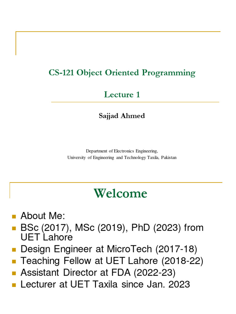 Lecture 1 Pdf Object Oriented Programming Computer Programming 5006