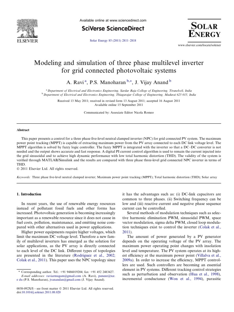 Modeling and Simulation of Three Phase Multilevel Inverter | PDF