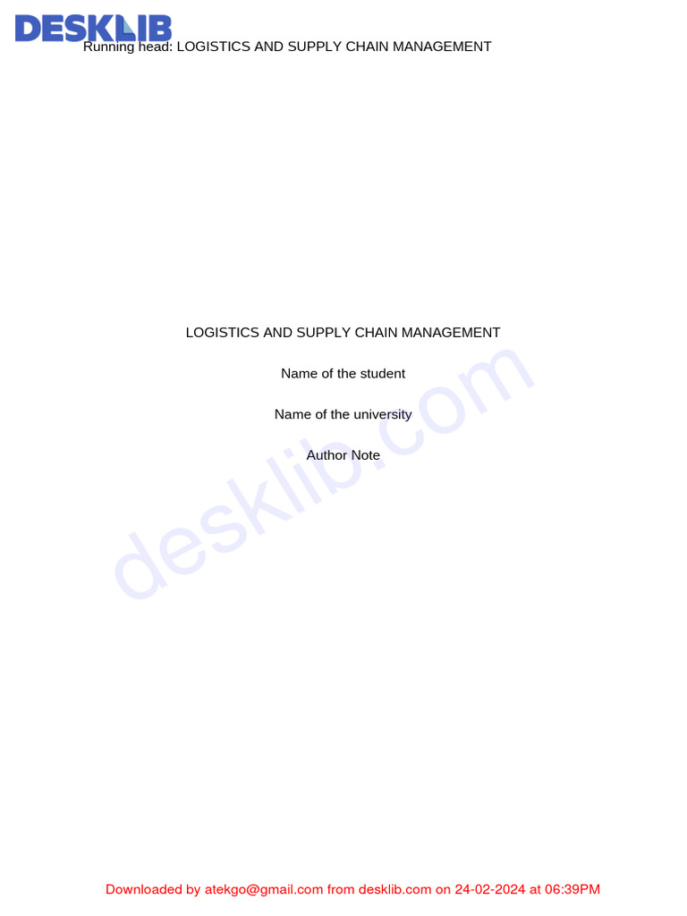 Logistics & Supply Chain Management Assignment1 | PDF | Logistics ...