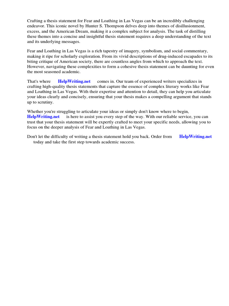 Thesis Statement For Fear and Loathing in Las Vegas | PDF