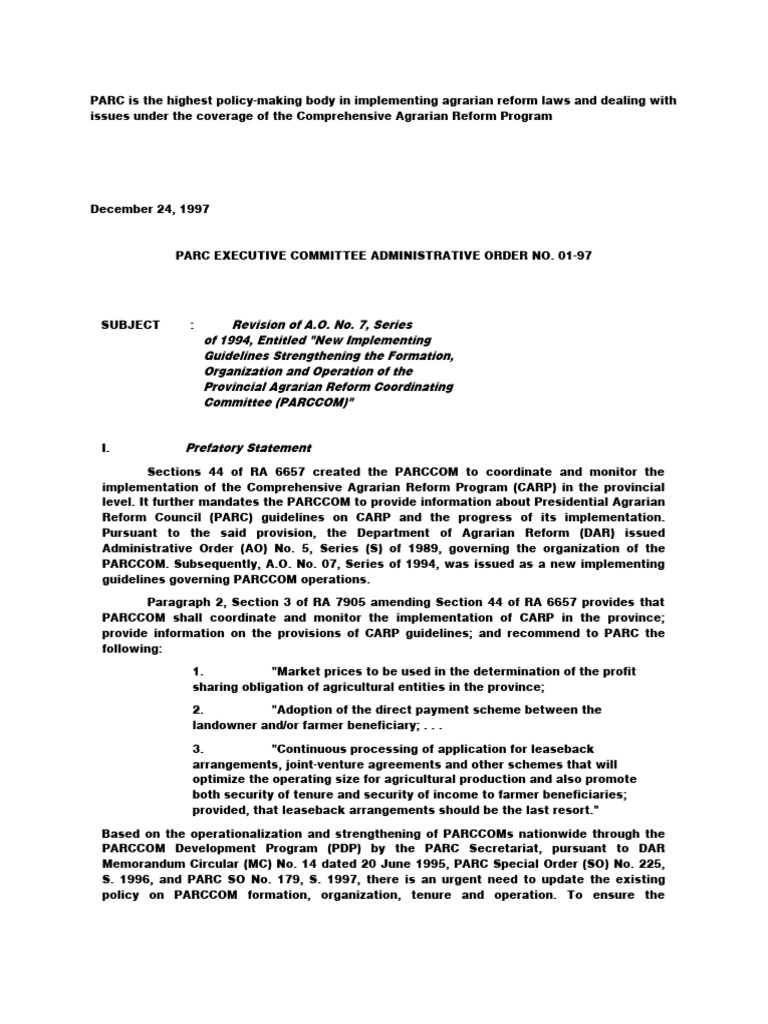 PARC Relevant Administrative Orders | PDF | Business