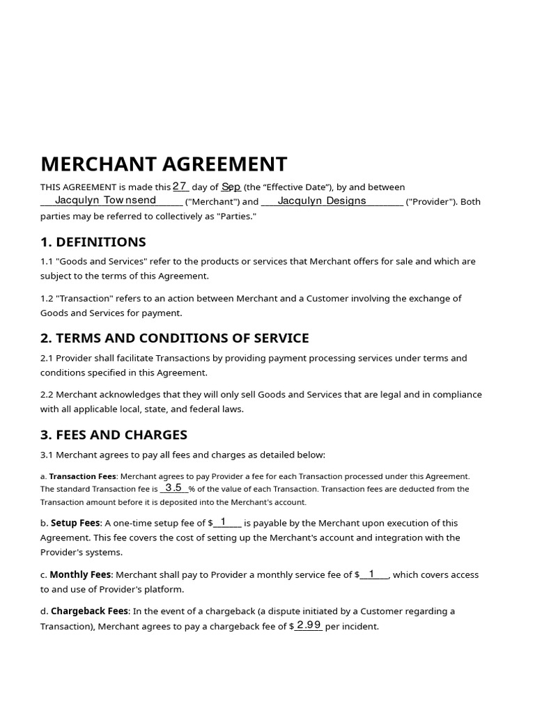 Jacqulyn Designs Merchant Agreements | PDF