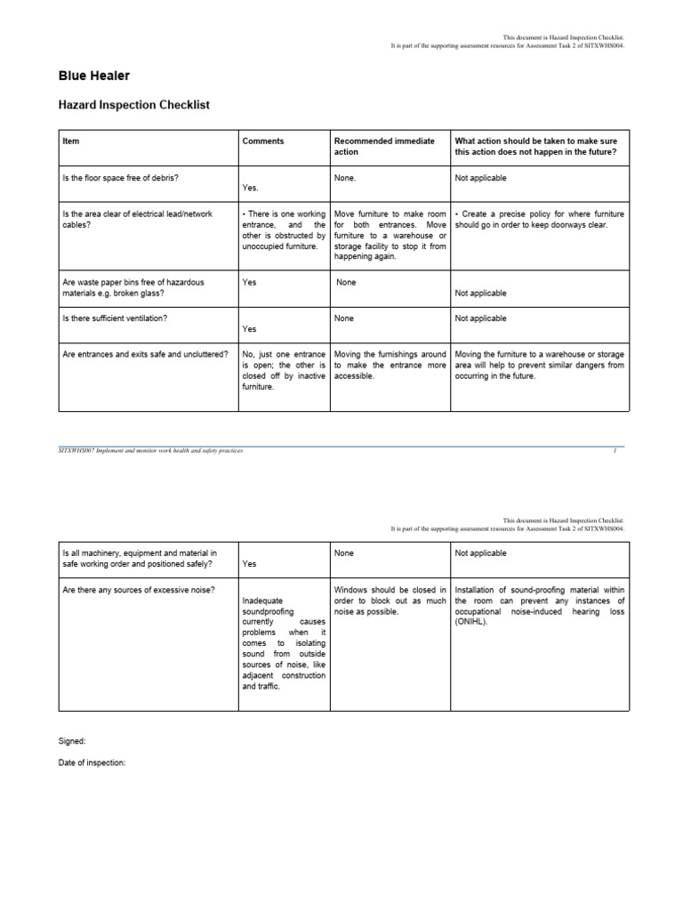 Hazard Inspection Checklist for Safety | PDF | Occupational Safety And ...