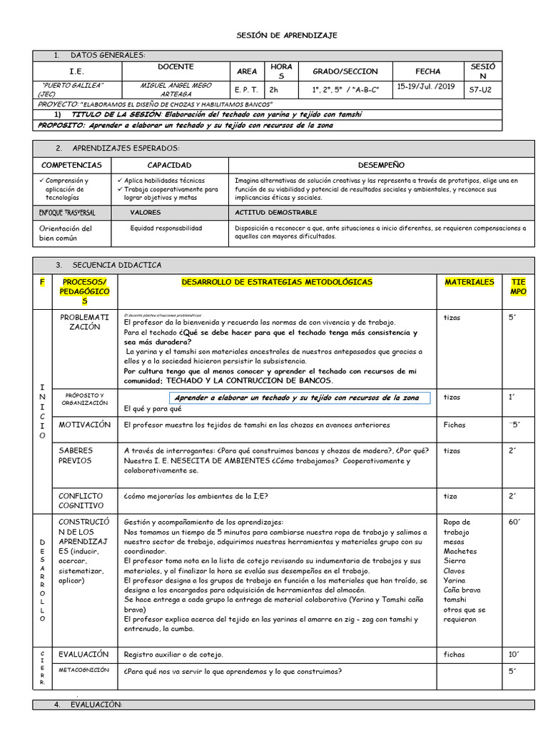 Sesión de Aprendizaje Ept1°, 2°, 5° | PDF | Maestros | Aprendizaje