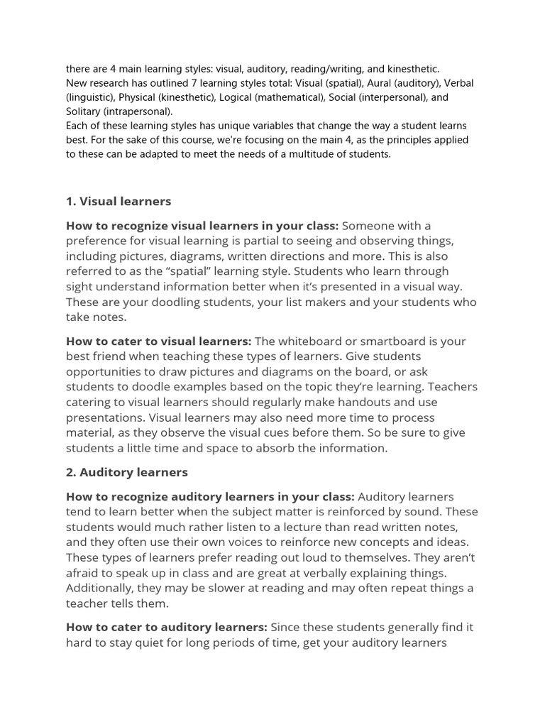 There Are 4 Main Learning Styles | PDF | Learning Styles | Learning