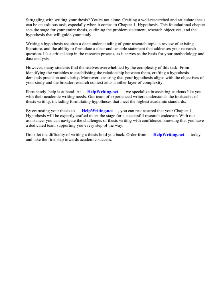 Thesis Chapter 1 Hypothesis | PDF