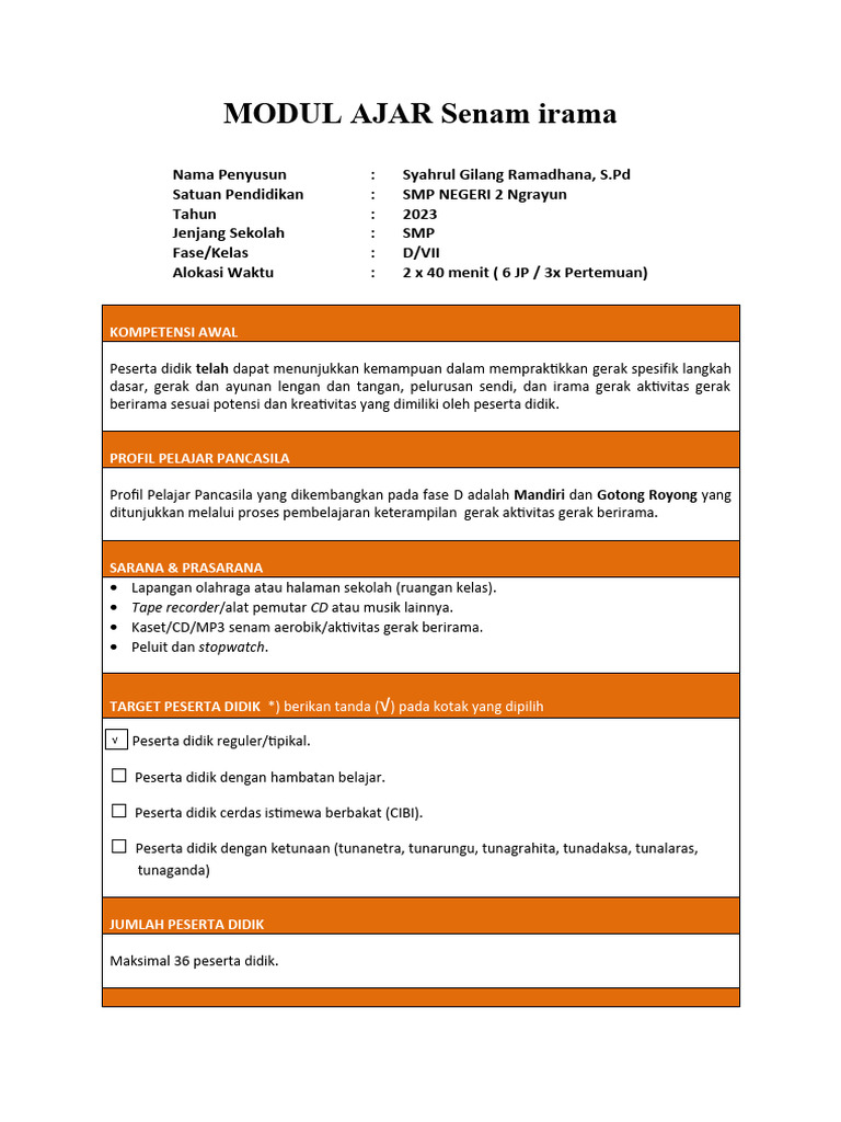 MODUL AJAR SENAM IRAMA SMP KELAS 7 | PDF