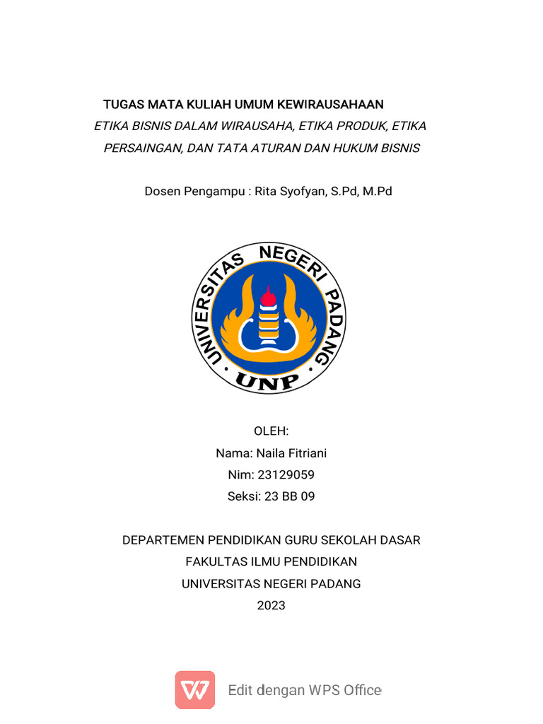 Etika Bisnis dalam Kewirausahaan | PDF