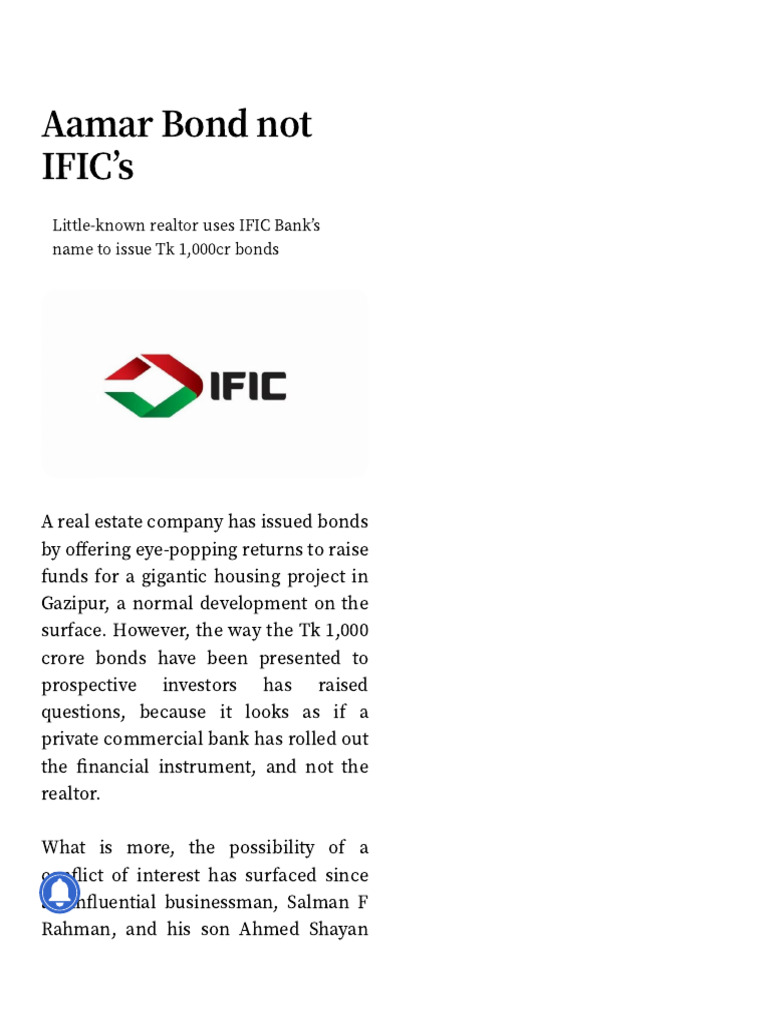 IFIC Aamar Bond Controversy Explained | PDF | Bonds (Finance) | Banks