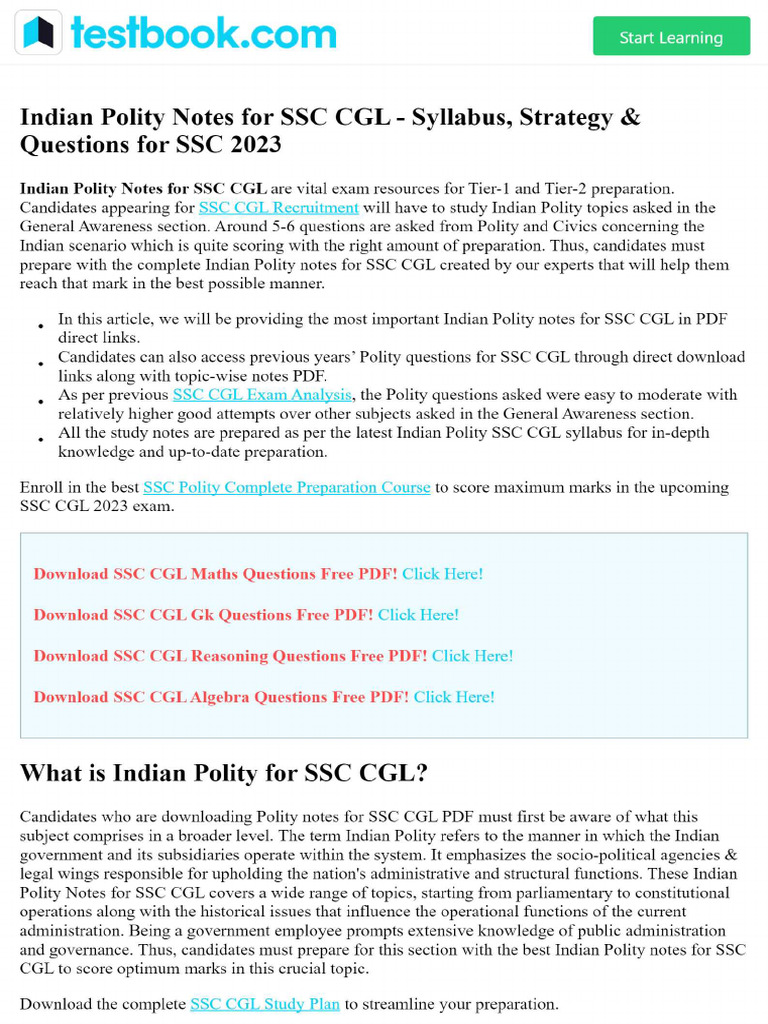 Indian Polity Notes For SSC CGL - Syllabus, Strategy & Questions For ...