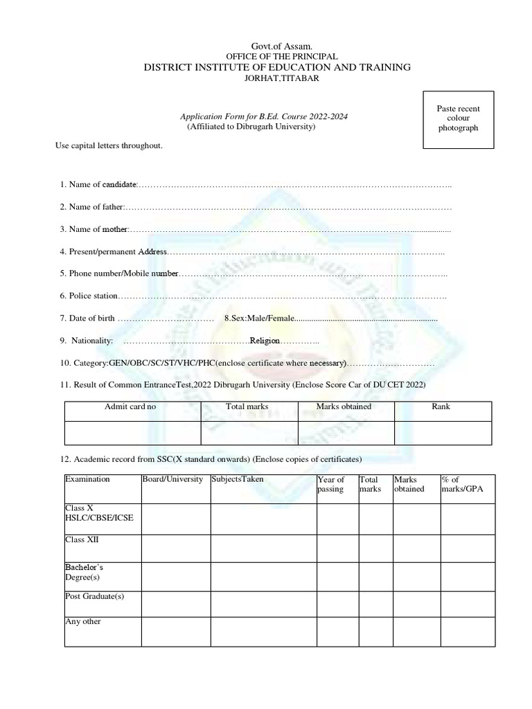 Forms - 20220828 - 173816 - F2y19 - Admission Form For B.ED 2022-2024 ...