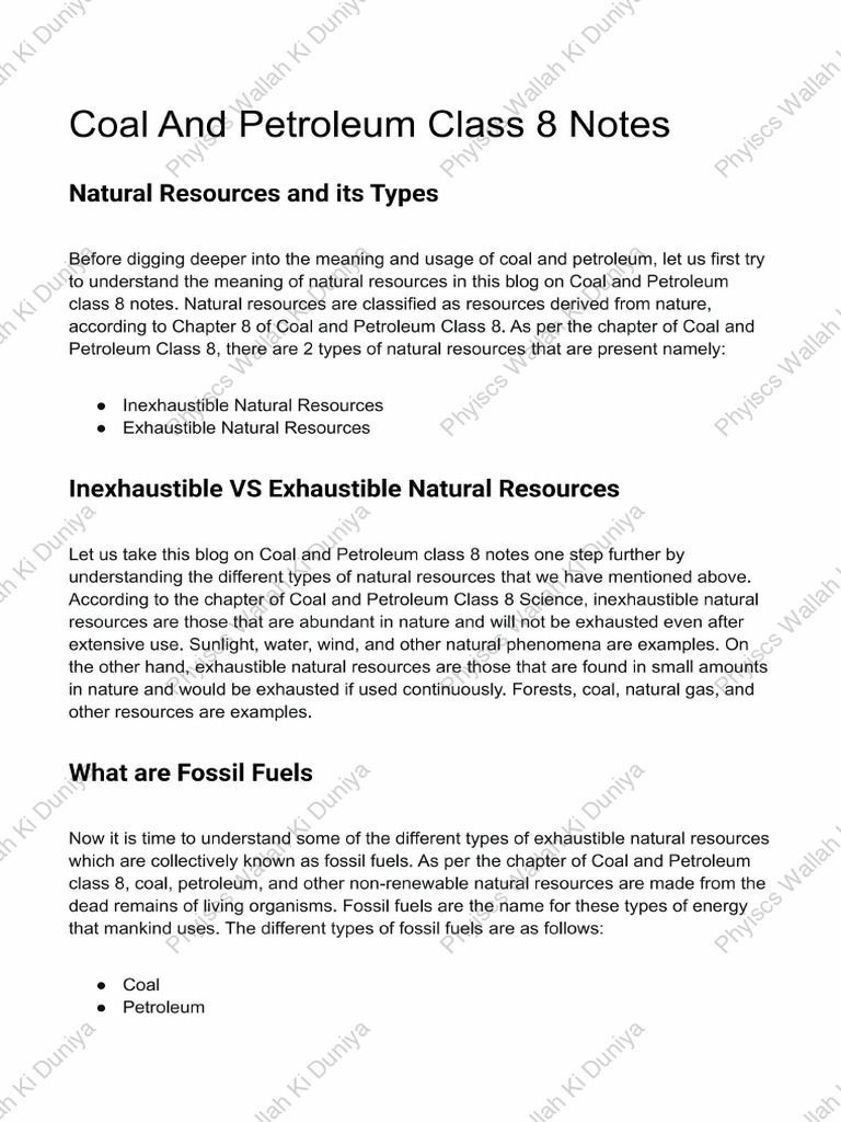 Coal-And-Petroleum-Class-8-Notes | PDF