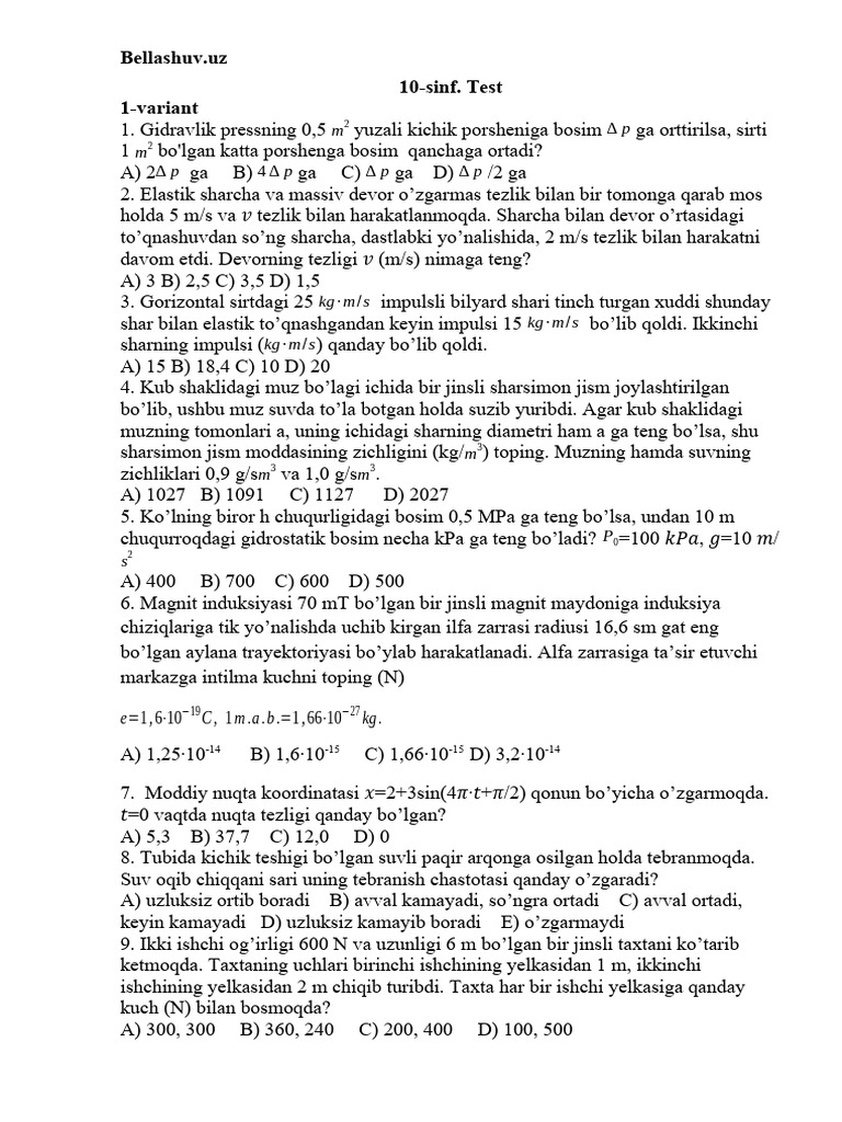 10 Fizika Test | PDF