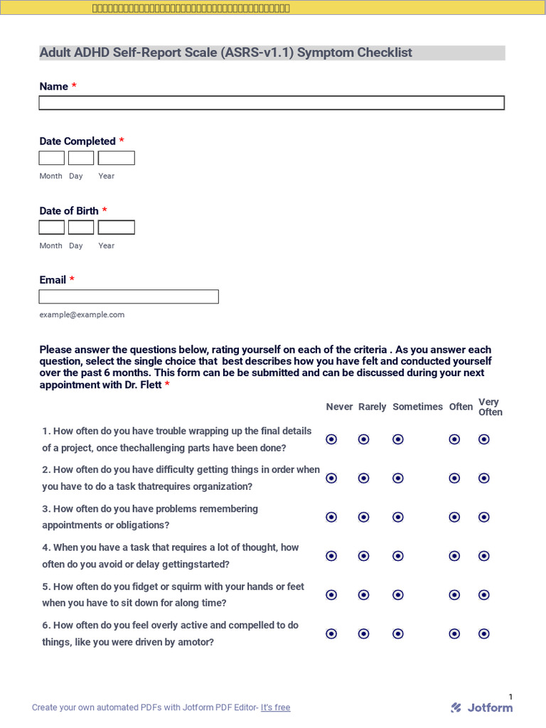 Adult ADHD Self-Report Scale (ASRS-v1.1) Symptom Checklist | PDF
