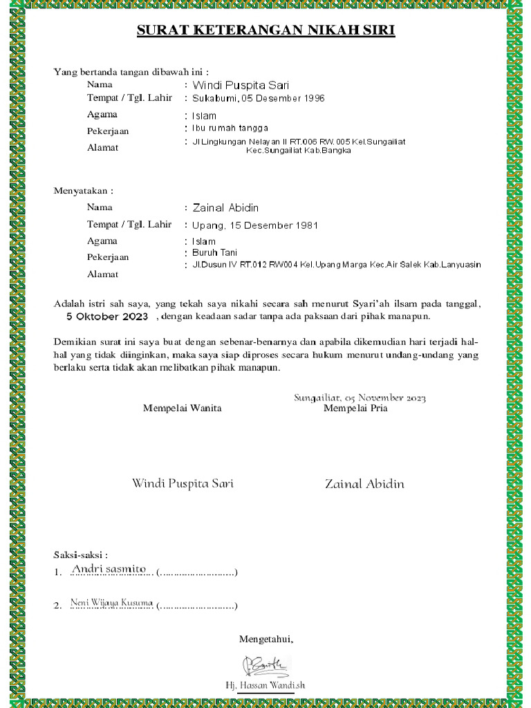 Surat Nikah Siri Windi | PDF