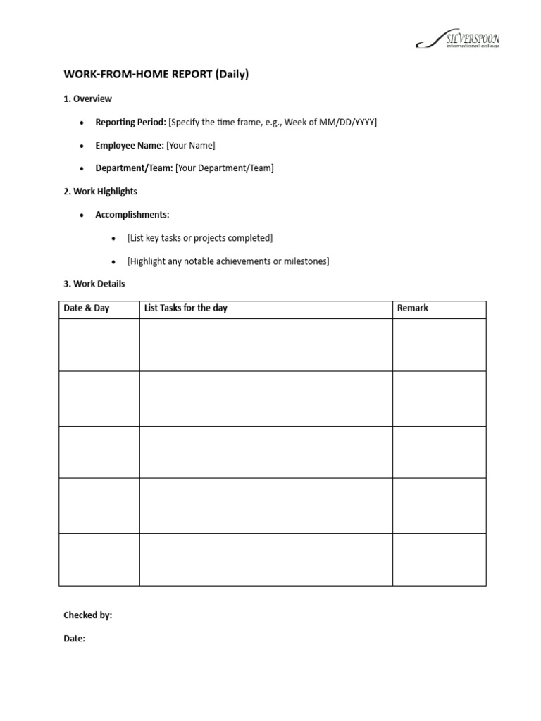 Daily Work-from-Home Report Template | PDF | Technology & Engineering