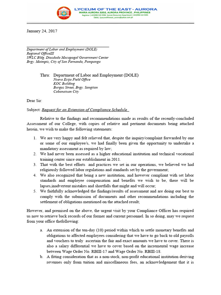 Letter To DOLE 2017 | PDF | Employment | Labor Relations
