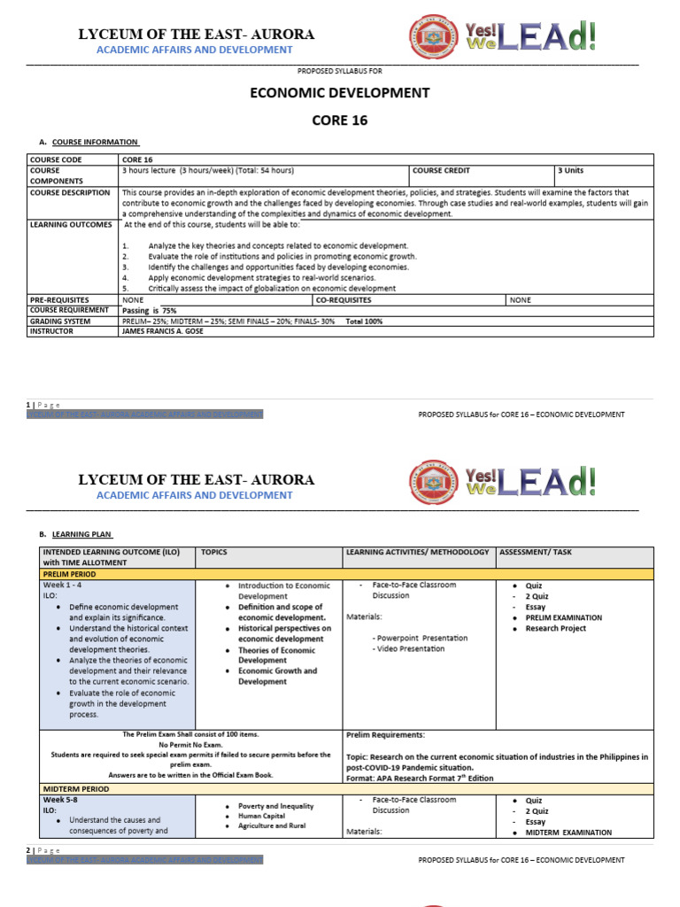 Economic Development Course Syllabus | PDF | Business
