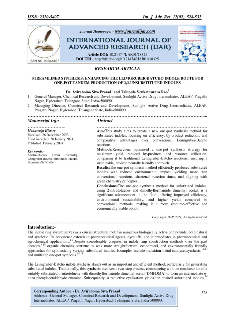 Enhanced Leimgruber-Batcho Indole Synthesis | PDF | Chemical Reactions ...