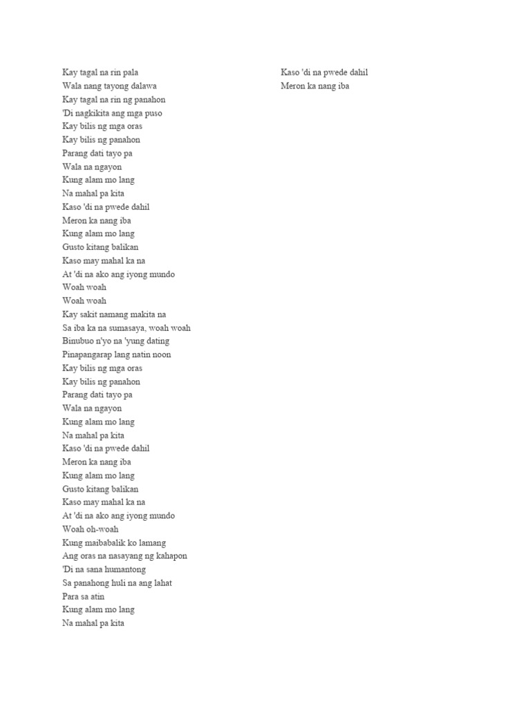 Kung Alam Moi Lnag Lyrics | PDF