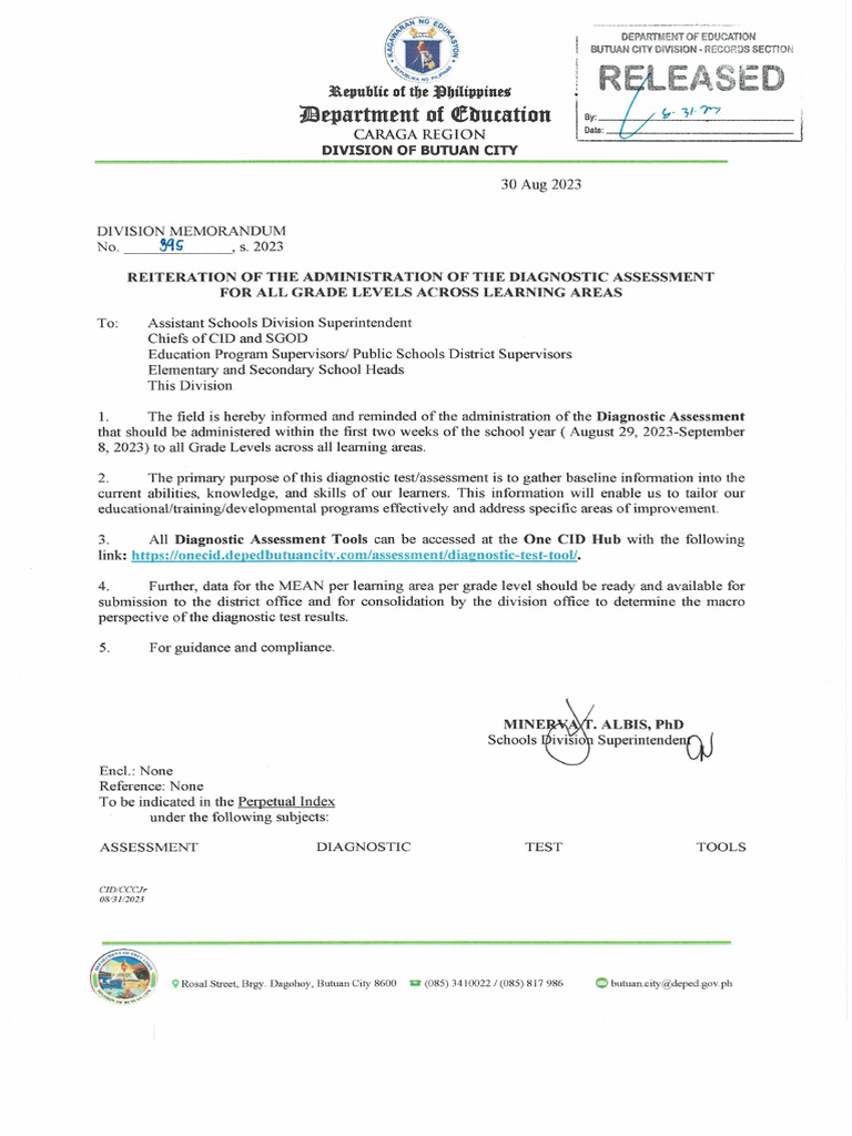 DivMemo395S2023 REITERATION OF THE ADMINISTRATION OF THE DIAGNOSTIC ...