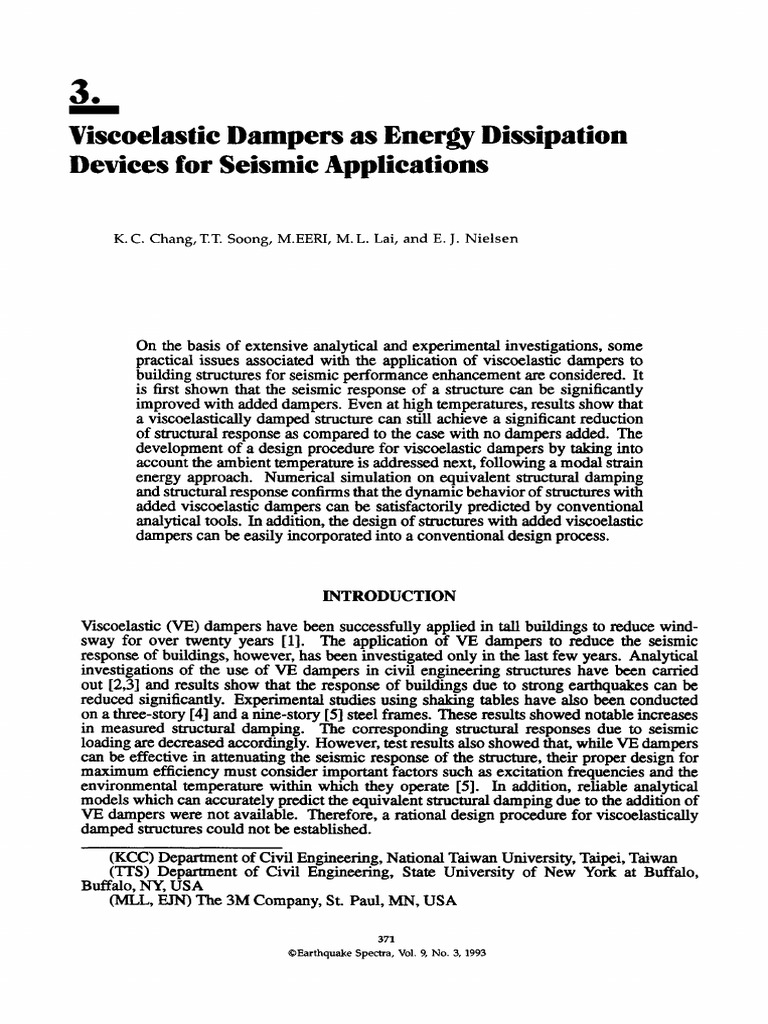 Viscoelastic Dampers As Energy Dissipation Devices For Seismic ...