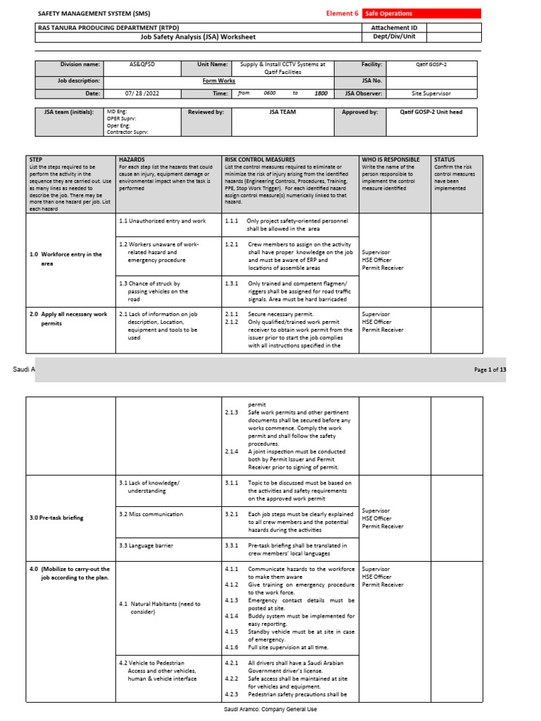 Jsa-Rp-004 Form Works | PDF | Safety