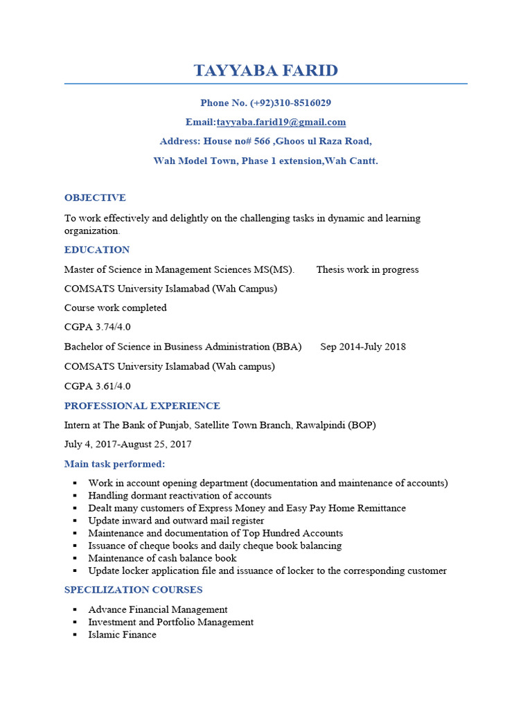 Tayyaba CV | PDF | Money | Economies
