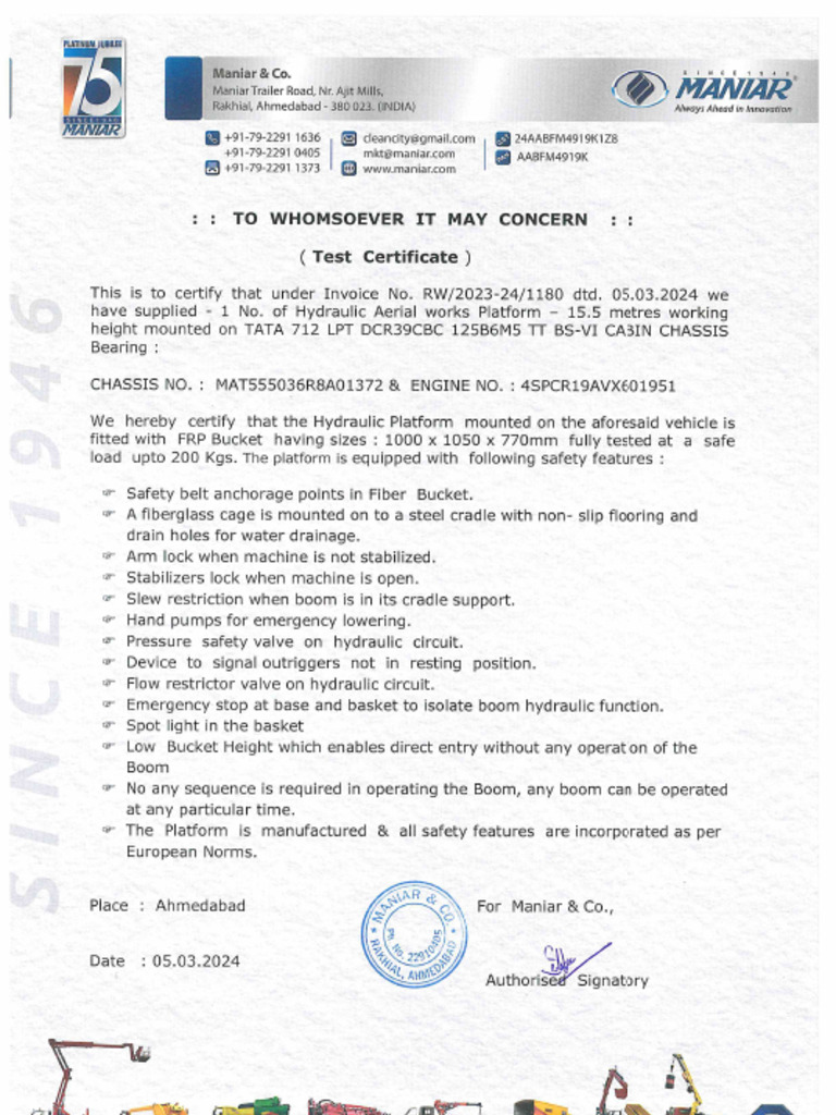 Testing Certificate | PDF