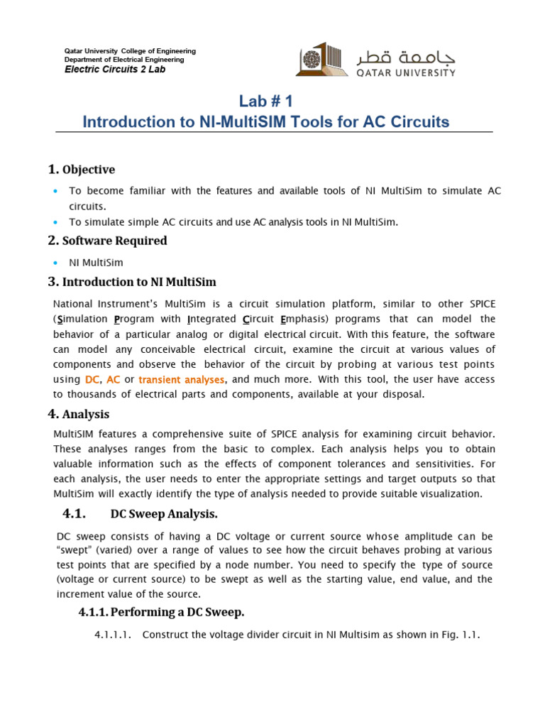 Introduction to NI MultiSIM for AC Circuits | PDF | Electrical Network ...