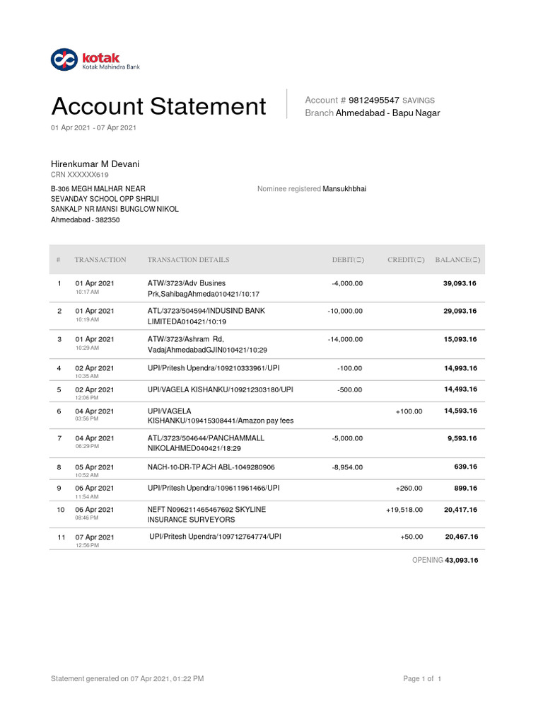 Statement | PDF | Banking | E Commerce