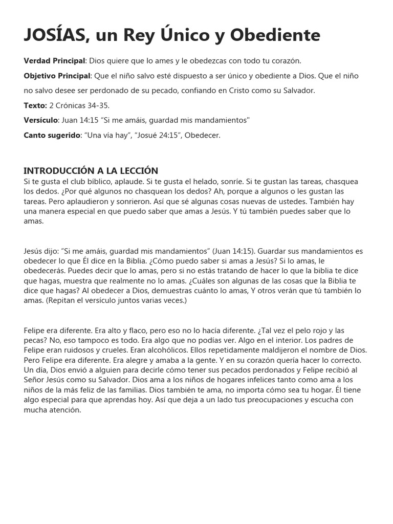Josías, Un Rey Único y Obediente. | PDF | Pecado | Dios