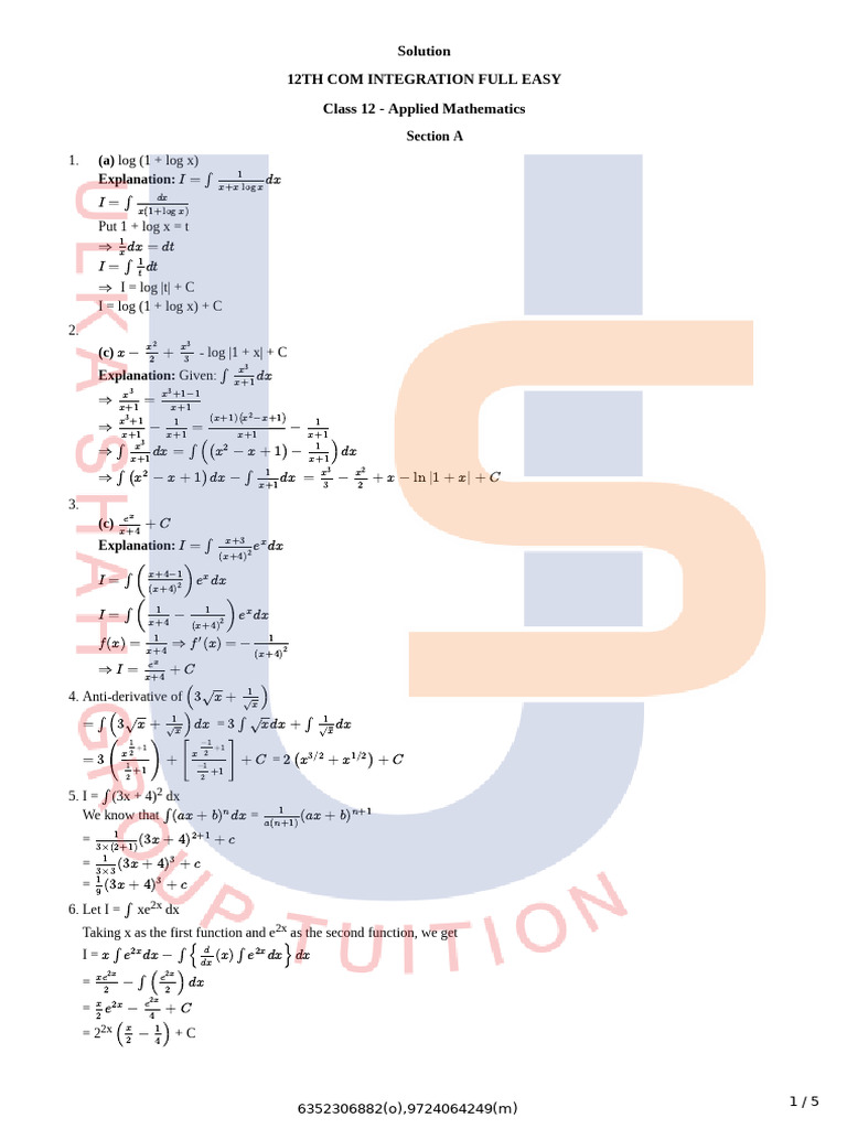 12th Com Integration Easy Sol - Watermark | PDF