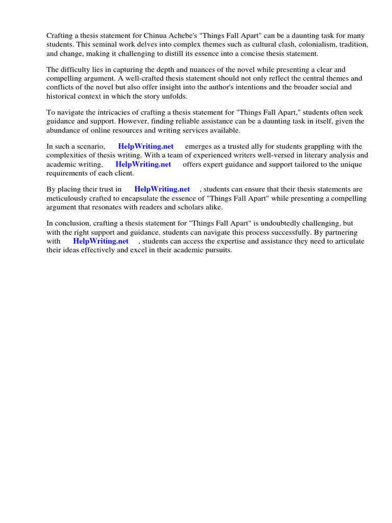 Thesis Statements For Things Fall Apart | Download Free PDF | Igbo People