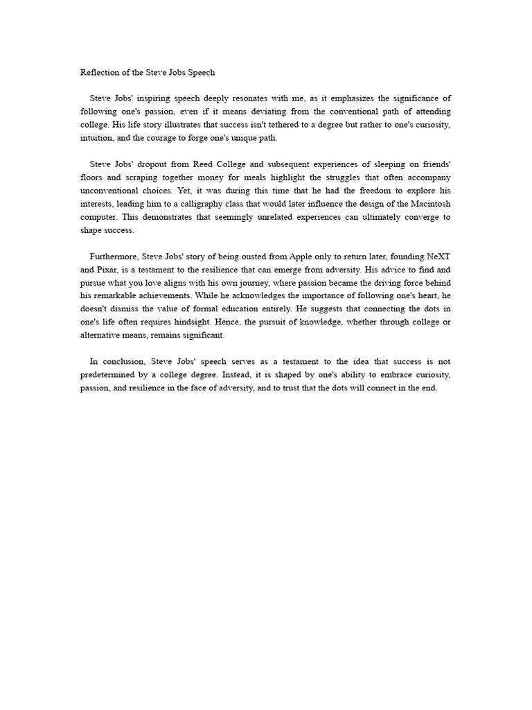 Reflection of The Steve Jobs Speech | PDF