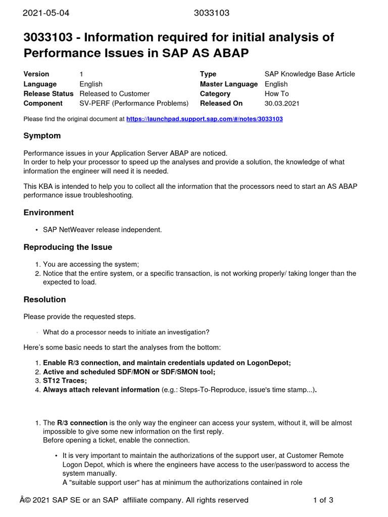Check It Out For AS ABAP Performance Issues | PDF | Software Engineering | Information ...