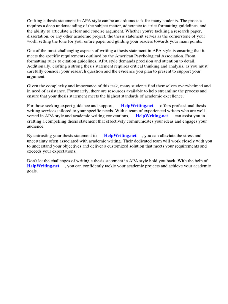 Crafting an APA Thesis Statement Guide | PDF | Thesis | Apa Style
