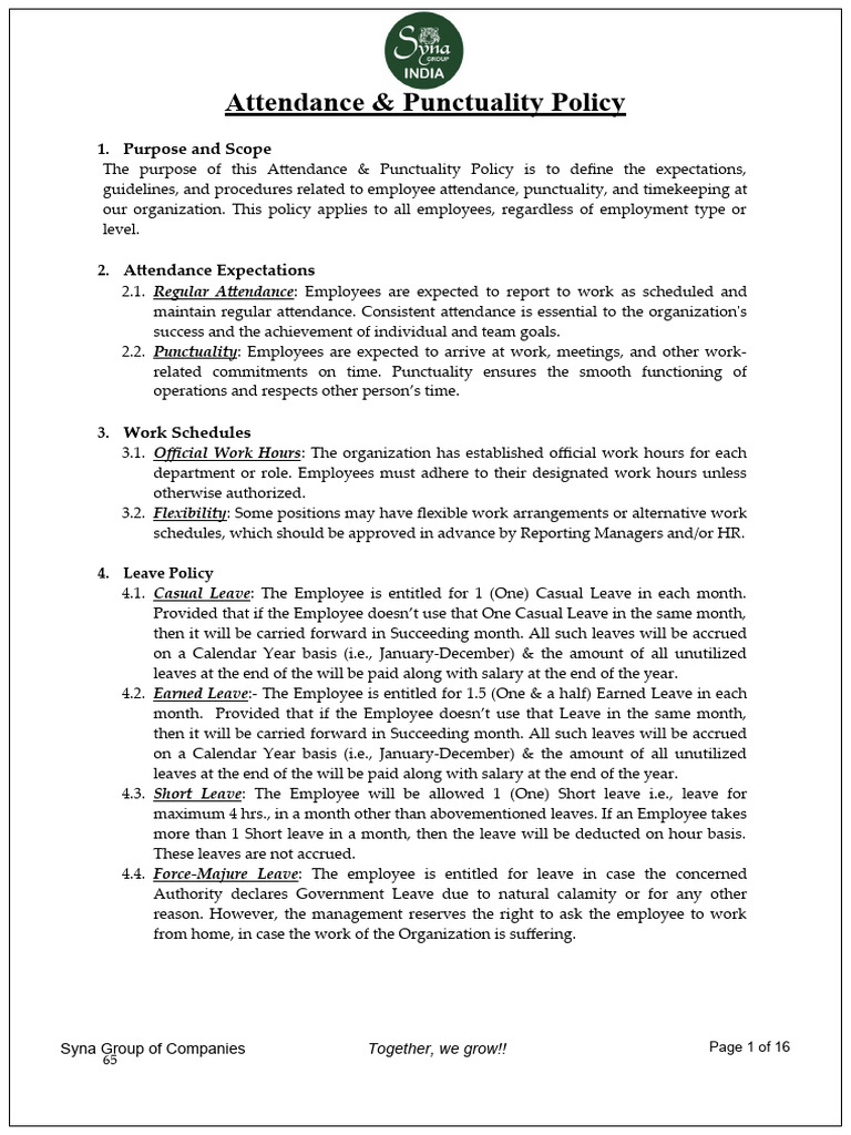 Attendance & Punctuality Guidelines | PDF | Employment | Business