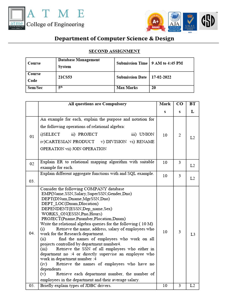DBMS Assignment | Download Free PDF | Databases | Relational Model