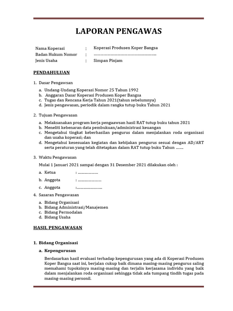 LPJ Pengawas Koperasi | PDF