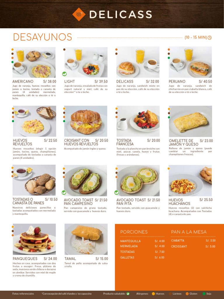 Menú de Desayunos y Sándwiches Delicass | PDF | Postres | pesto