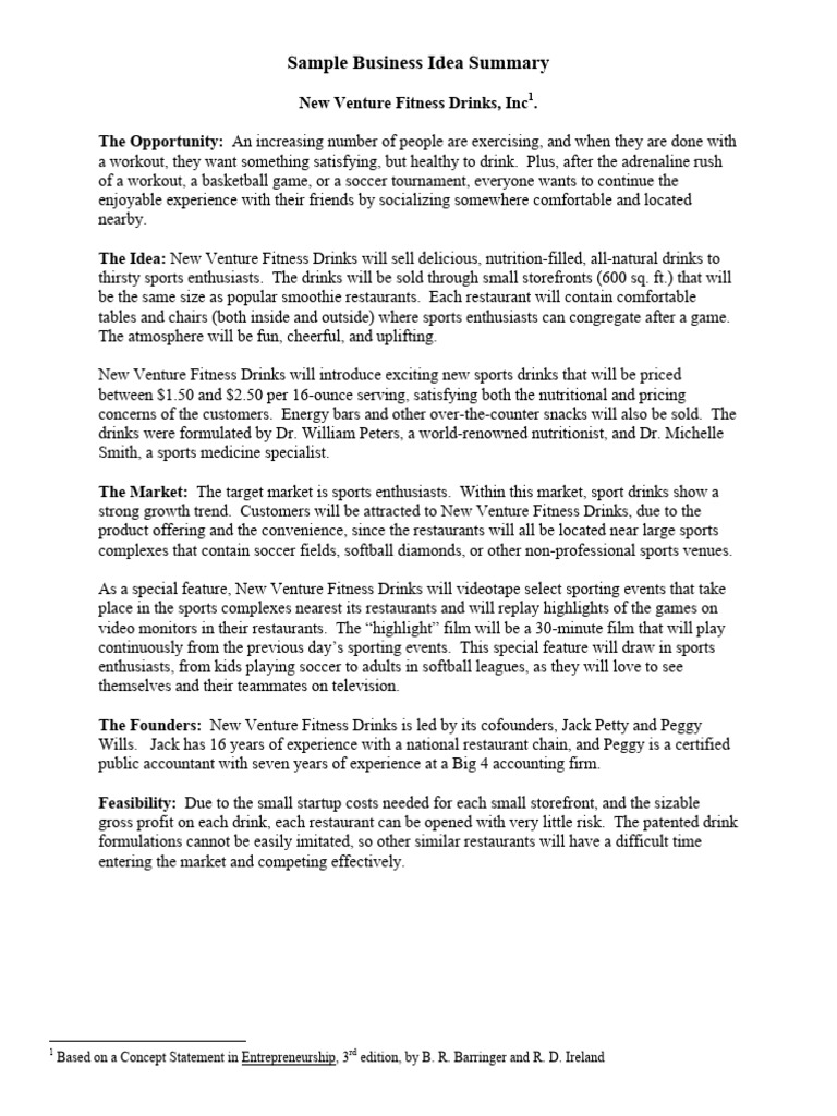 Business Idea Summary Example | PDF | Economies | Business