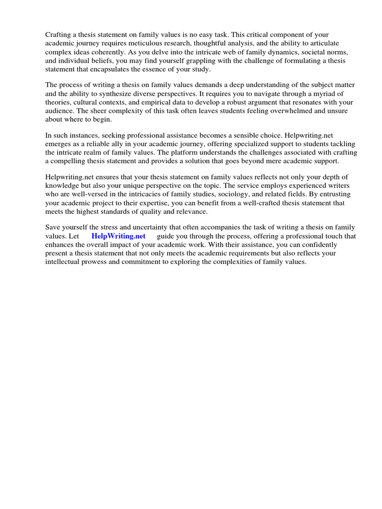 Thesis Statement Examples On Family Values | PDF