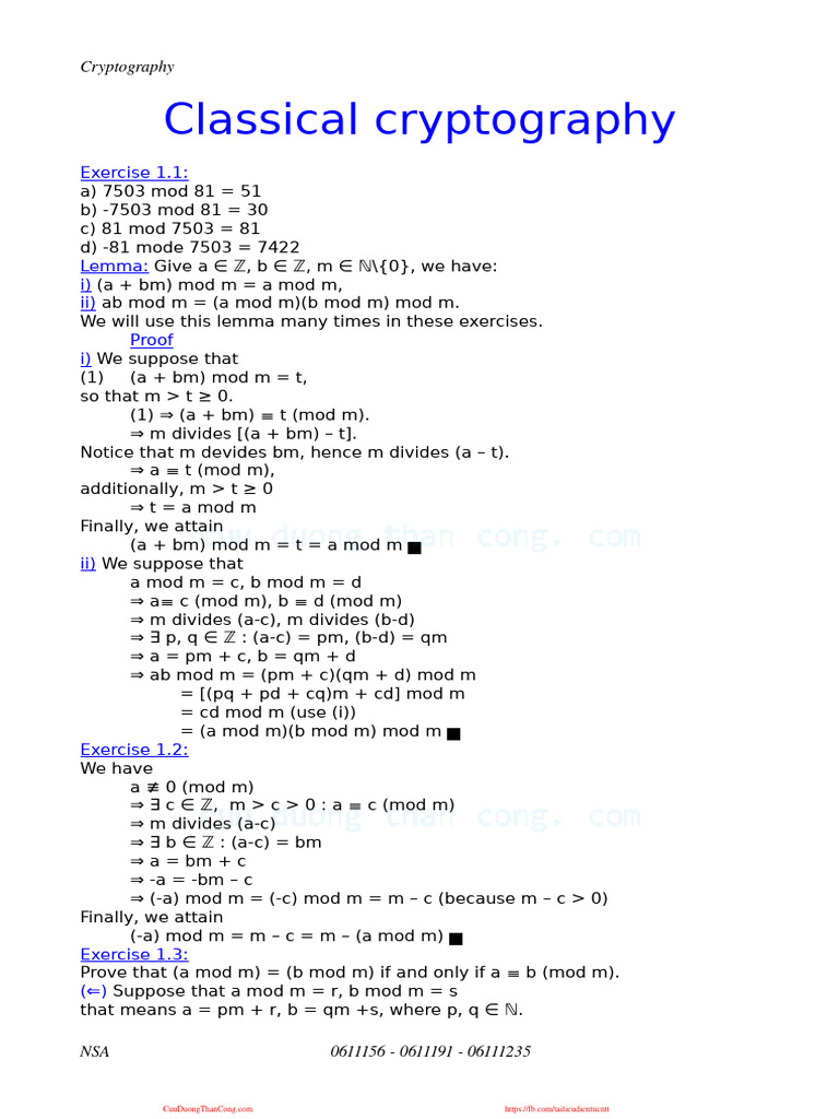 Cryptography Exercises and Theorems | PDF | Encryption | Military Communications